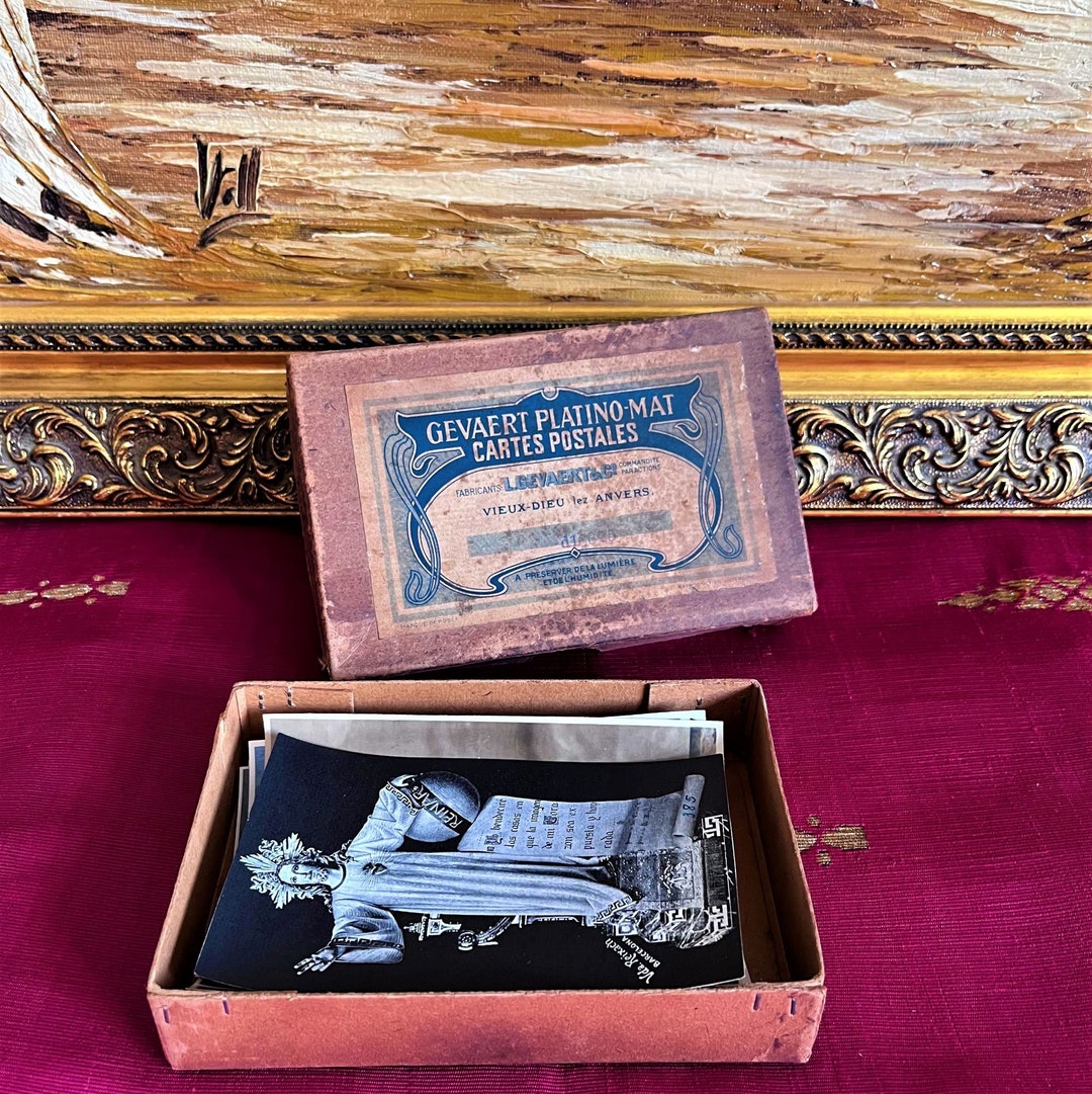 Rare Find! 1900s, Vintage Cardboard Box and 6 Antique Photo Cards With ...