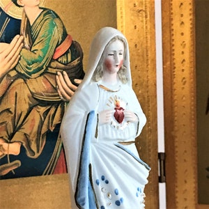 Small Antique Catholic Virgin Mary Statue, Sacred Heart of the Virgin ...