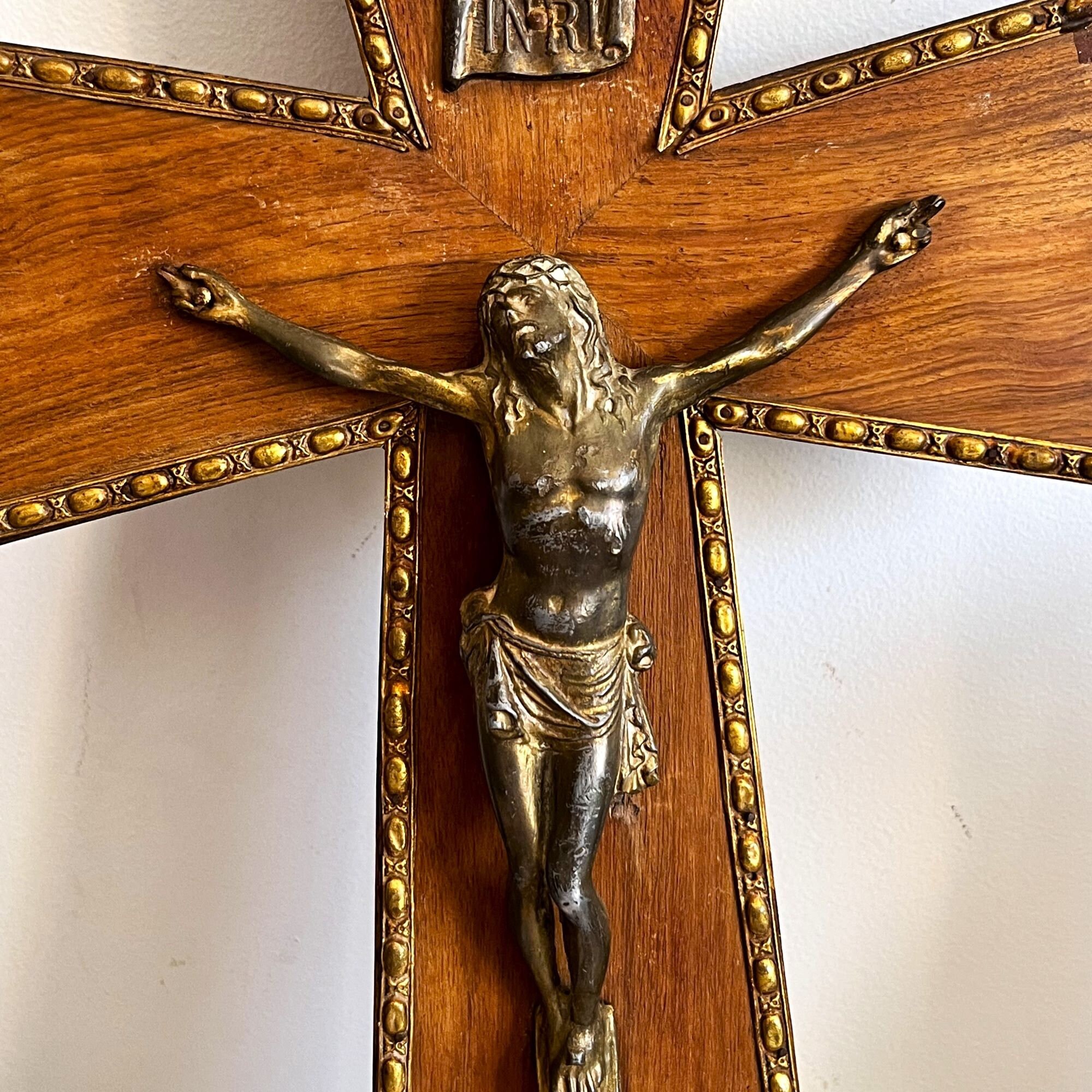 Antique Large Wood Crucifix With Jesus Christ Figure, Catholic Bedroom ...