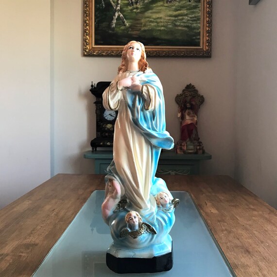 Large Antique Virgin Mary Statue Immaculate Conception of | Etsy
