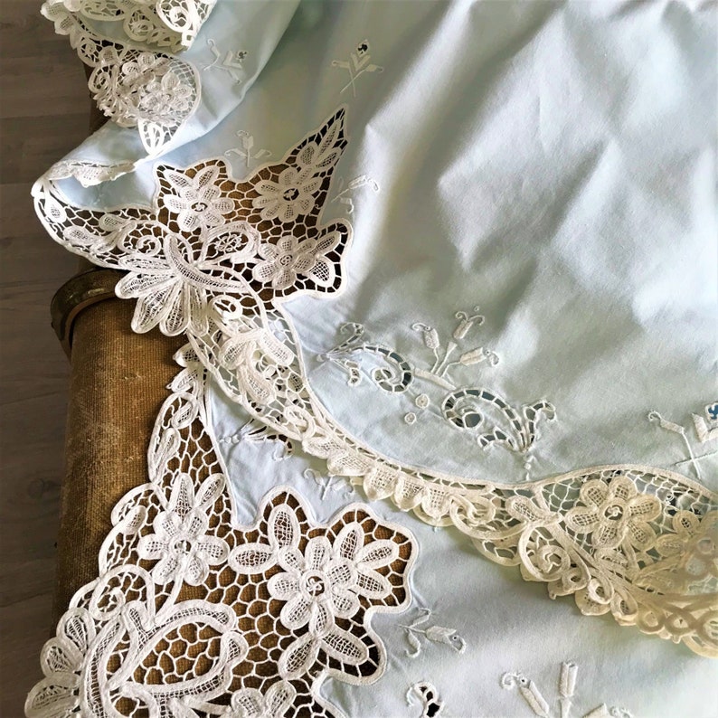 Antique Cotton Blue and White Twin Sheet Embroidered Flat - Etsy