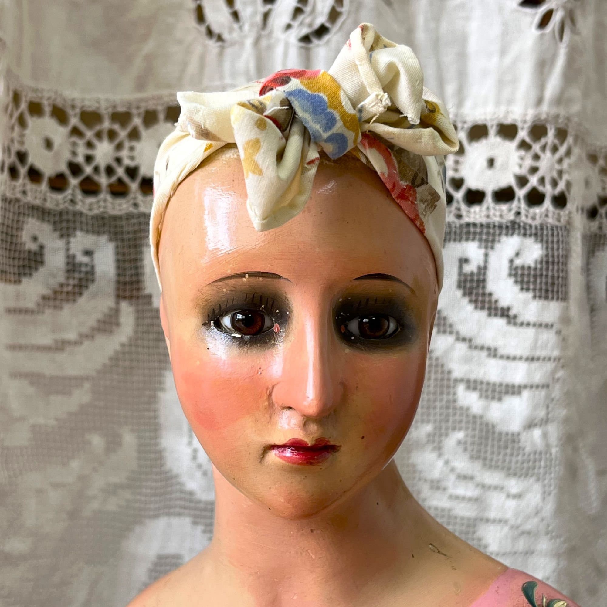 Vintage Chalkware Doll Head Bust, Art Deco Advertising Mannequin for ...