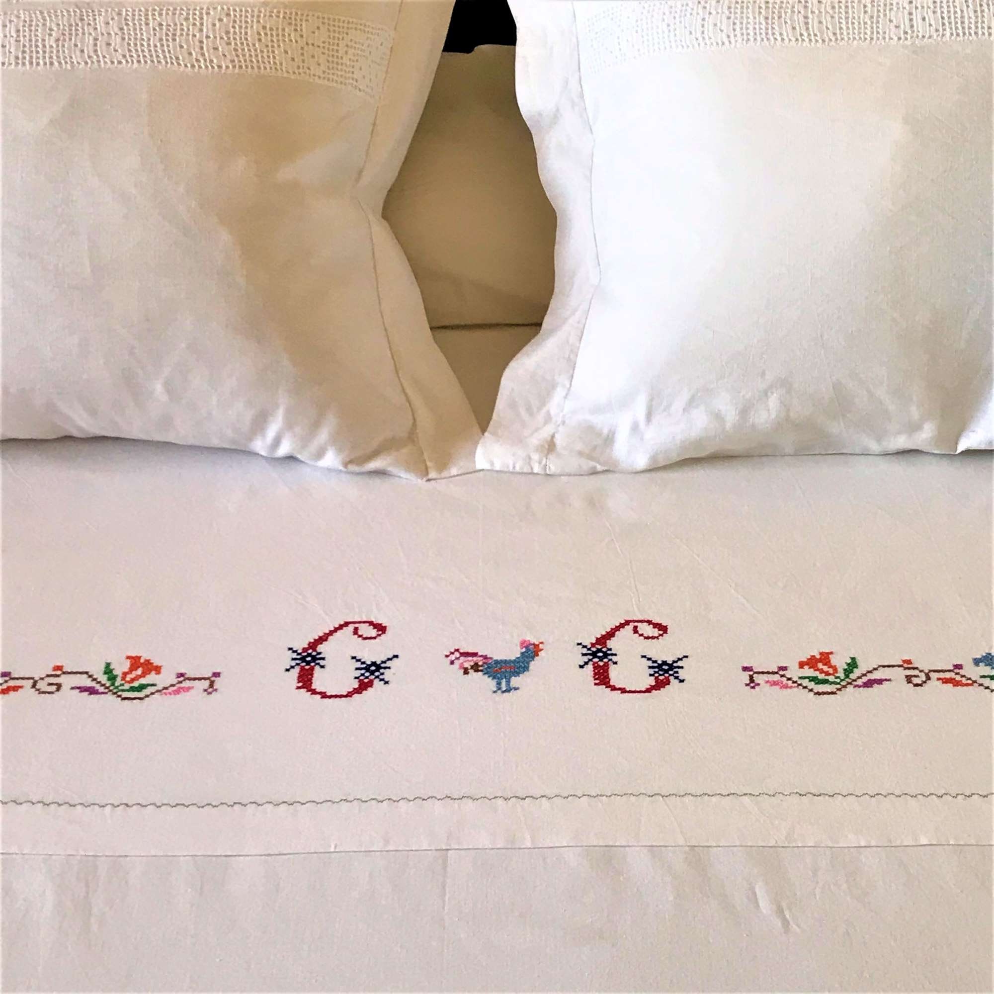 Antique Linen White Twin Sheet Embroidered Flat Sheet - Etsy