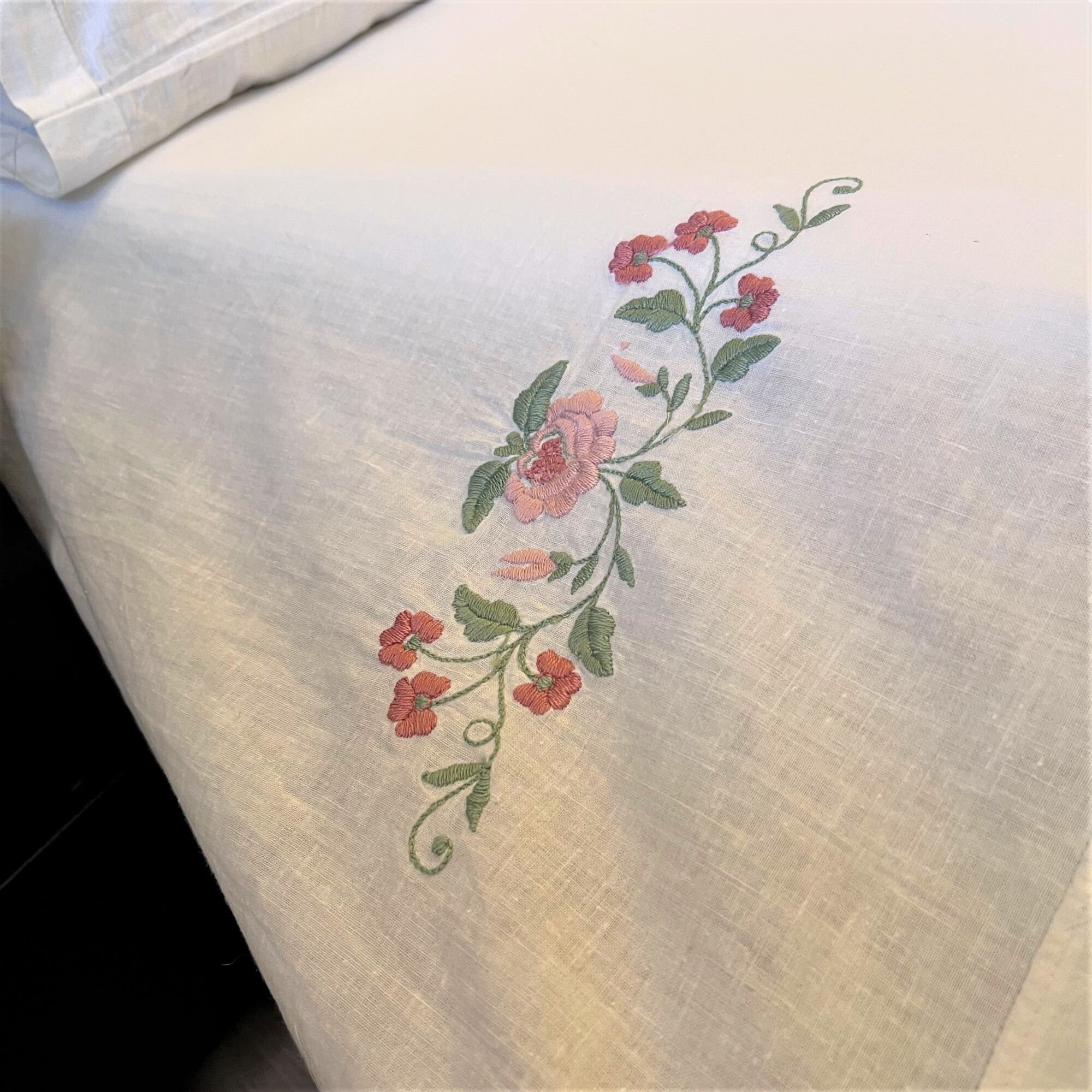 Antique Mixed Linen Twin Sheet Set Embroidered Flat Sheet and - Etsy