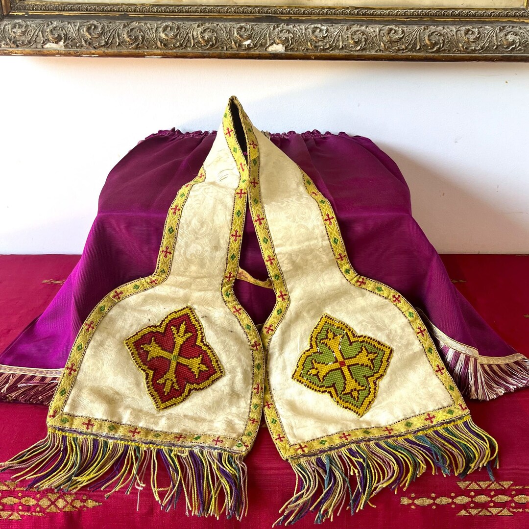 Antique French Brocaded Silk Priest Maniple With Fine Needlepoint ...
