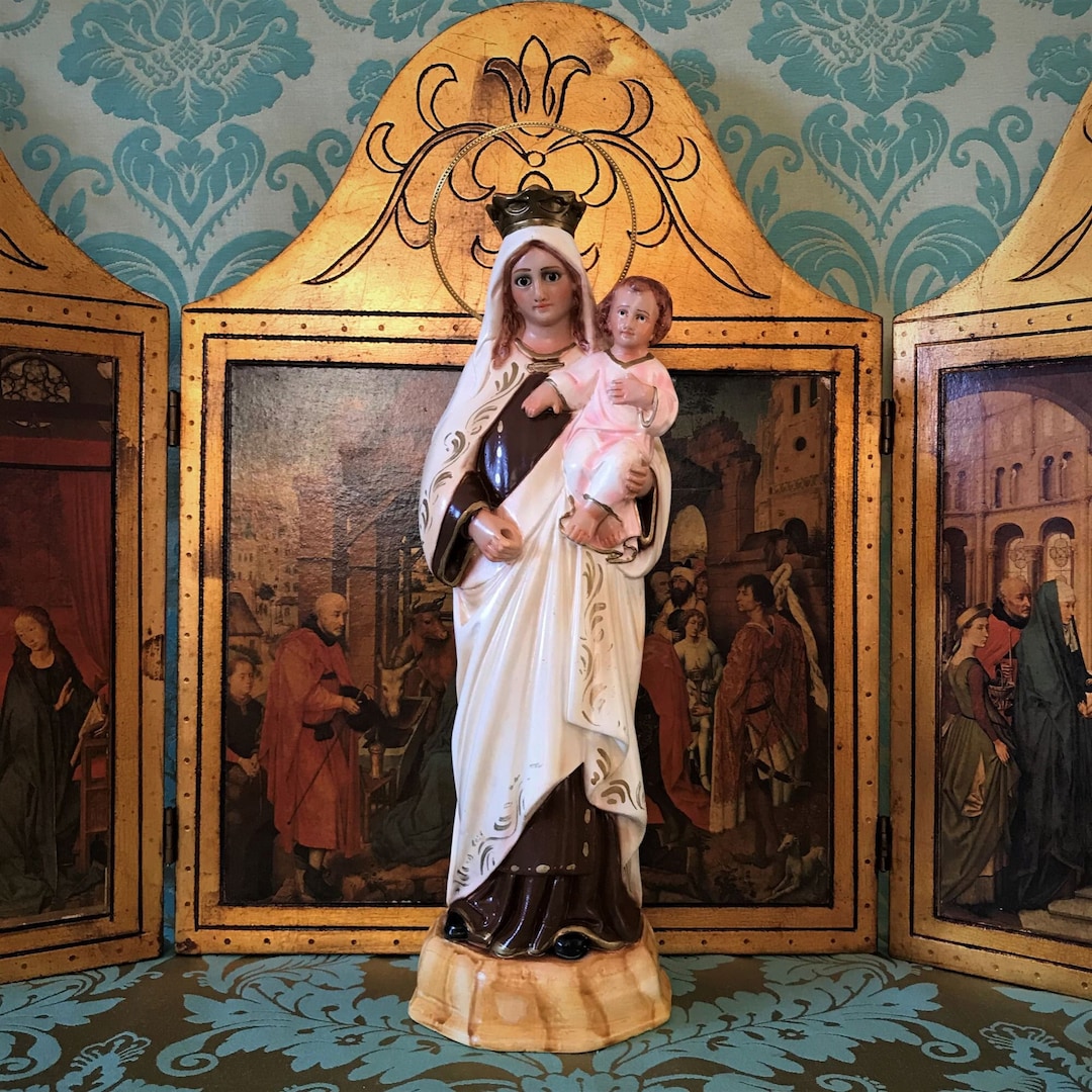 Antique Virgin Mary and Baby Jesus Statue, Our Lady of Mercy Statue ...