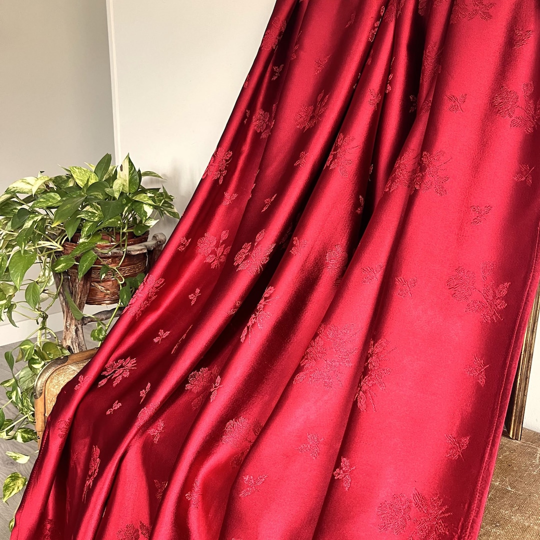 Red Vintage Silk Twin Bedspread, Antique Brocade Fabric Bedspread ...