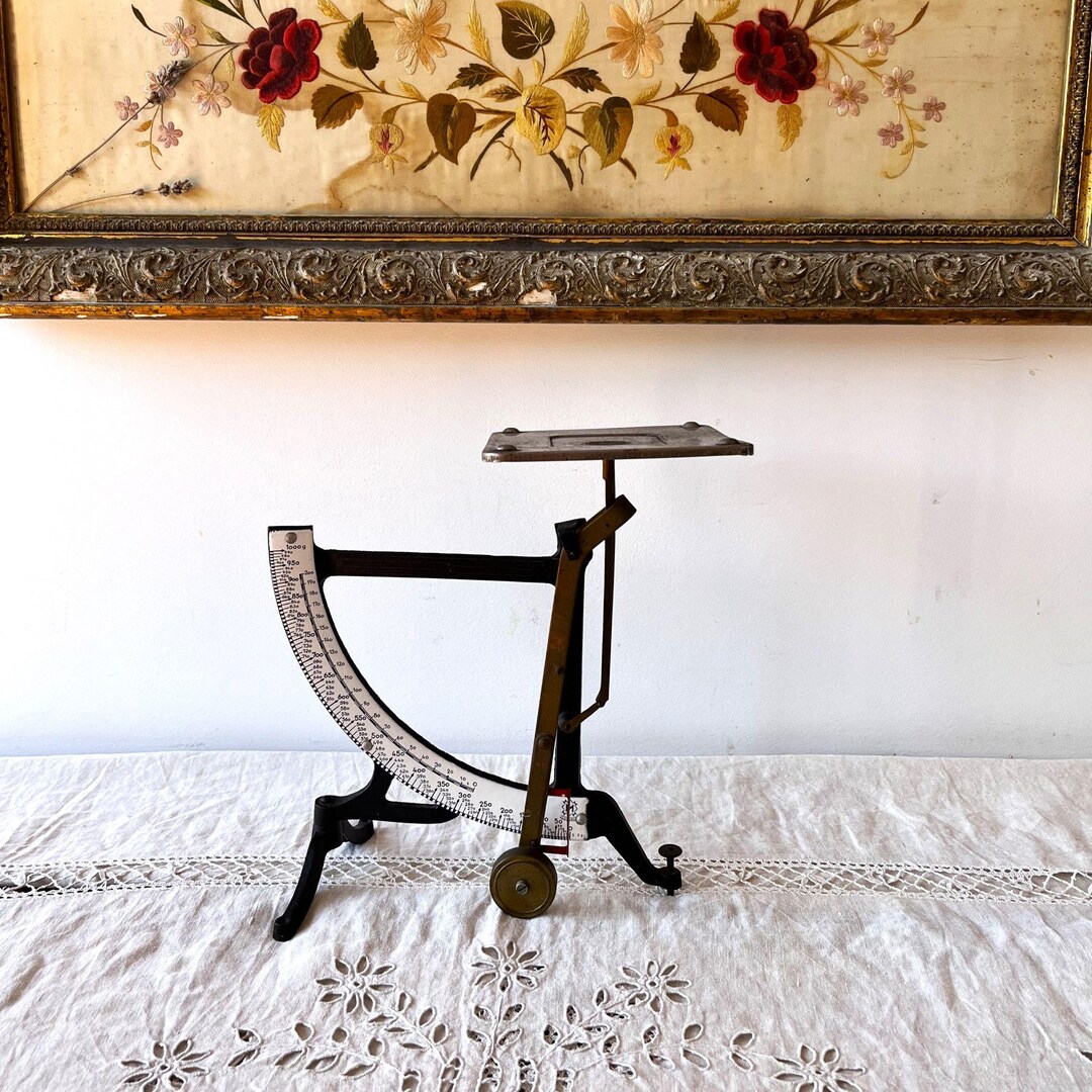 Vintage Concav Cast Iron Letter Scale With Brass Post and Enamelled ...