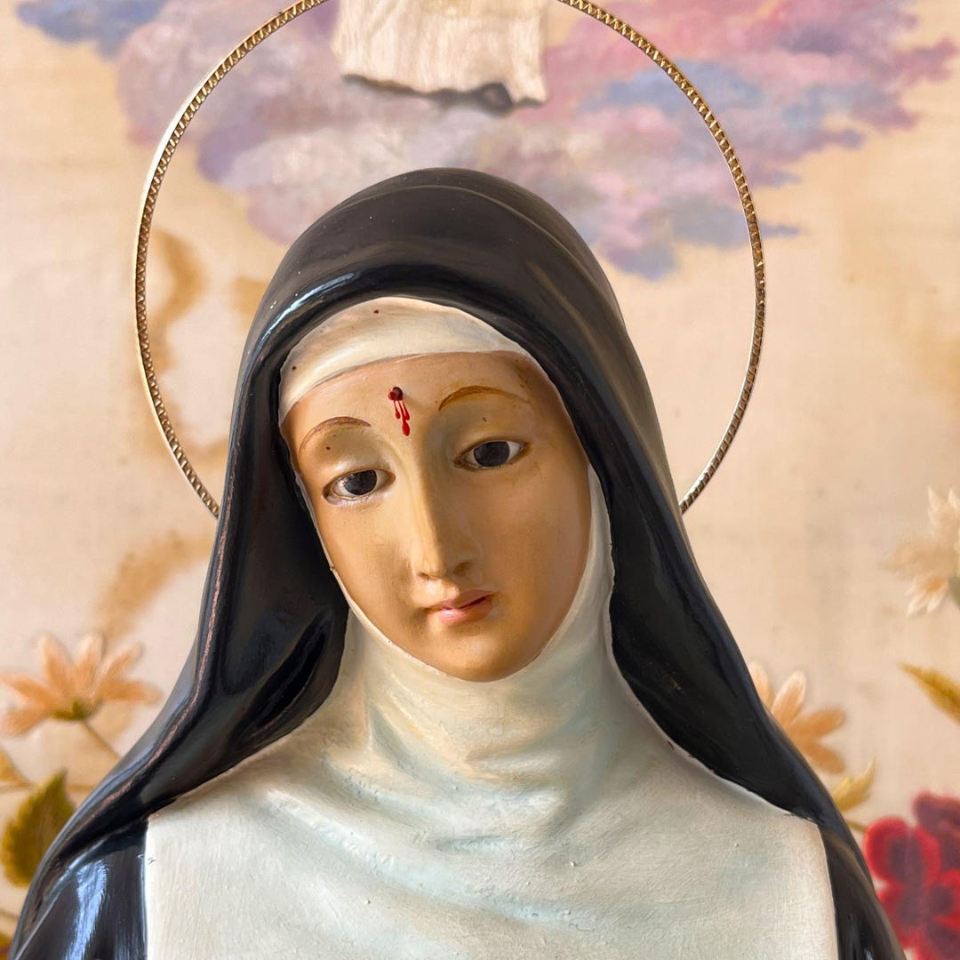 Large Antique Saint Rita Plaster Statue, 24 Inches, Saint Rita of ...