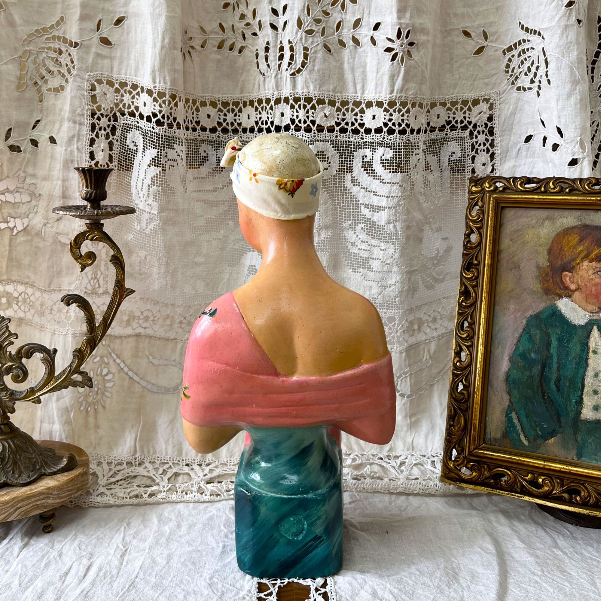 Vintage Chalkware Doll Head Bust, Art Deco Advertising Mannequin for ...