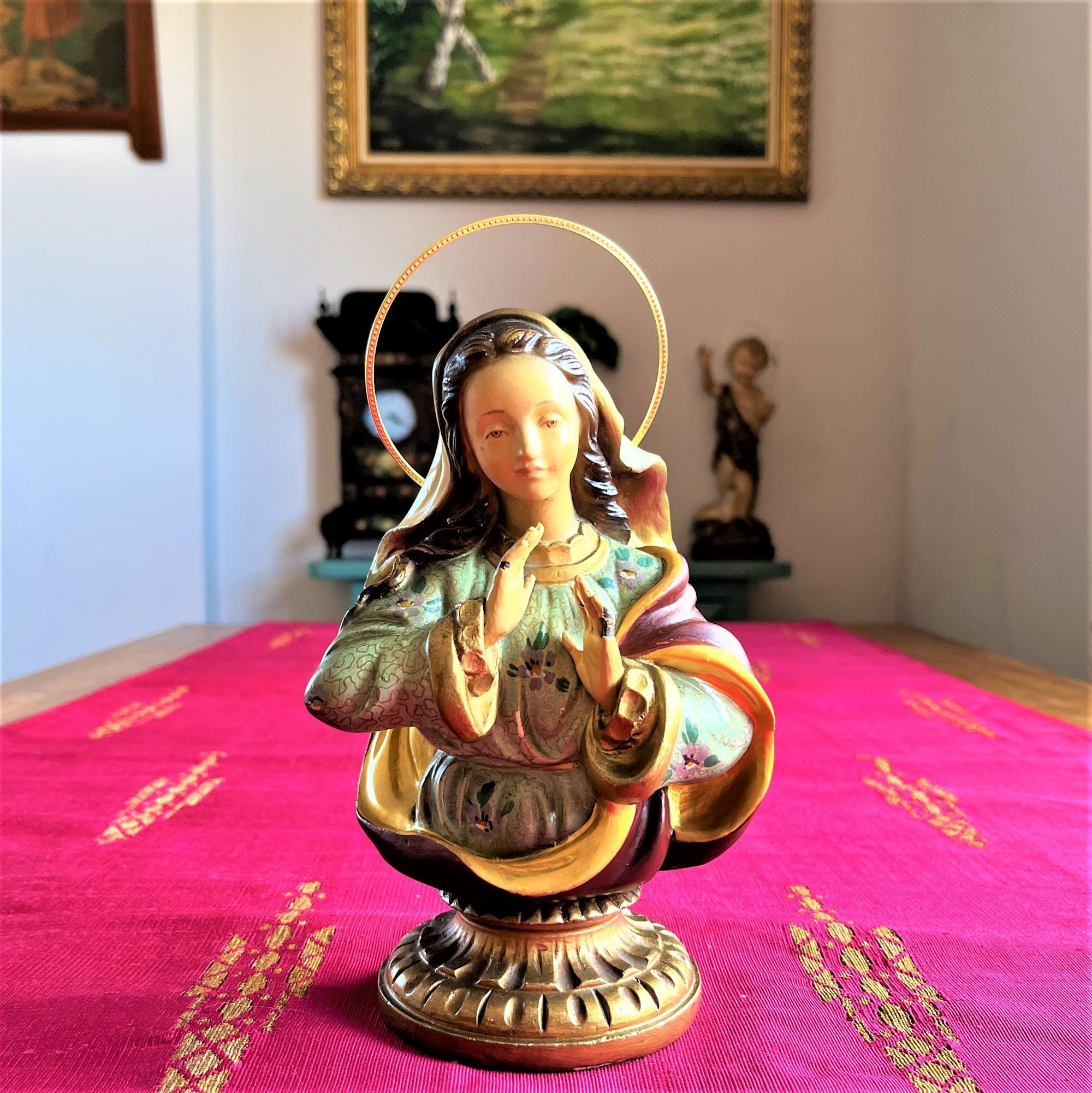 Antique Catholic Virgin Mary Baroque Statue, Virgin Mary Plaster Bust ...