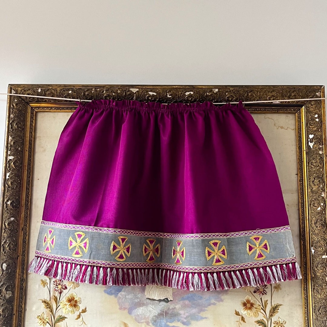 Antique Tabernacle Veil, Short Maroon Silk Curtain With Gold ...