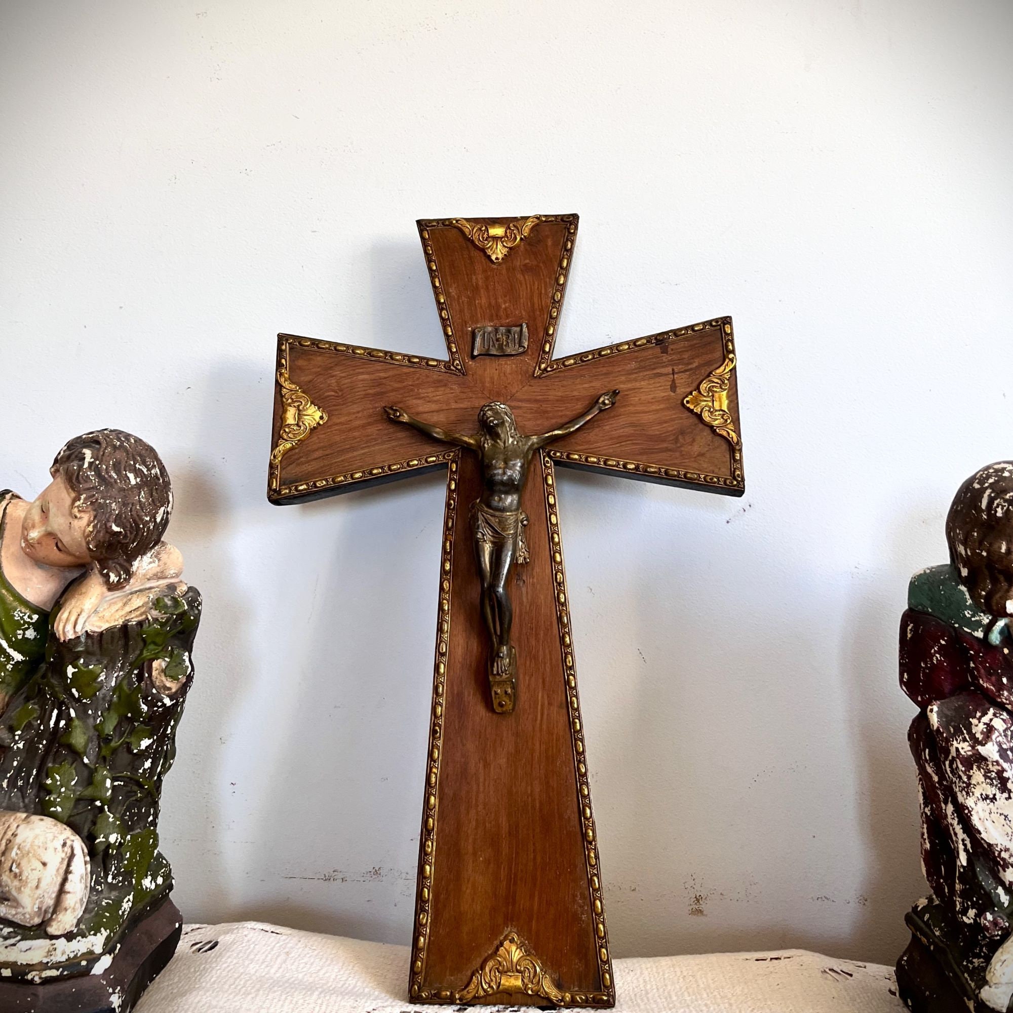 Antique Large Wood Crucifix With Jesus Christ Figure, Catholic Bedroom ...