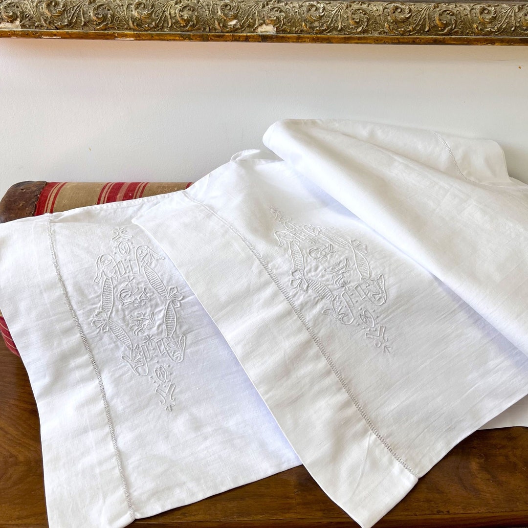 Antique French Pillow Cases, White Embroidered Cotton Pillow Cases With ...