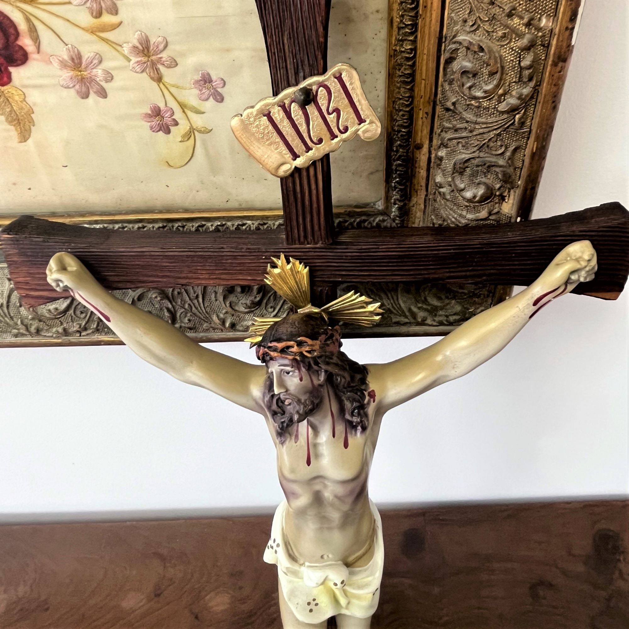 Antique Large Wood Crucifix With Plaster Figure of Jesus - Etsy