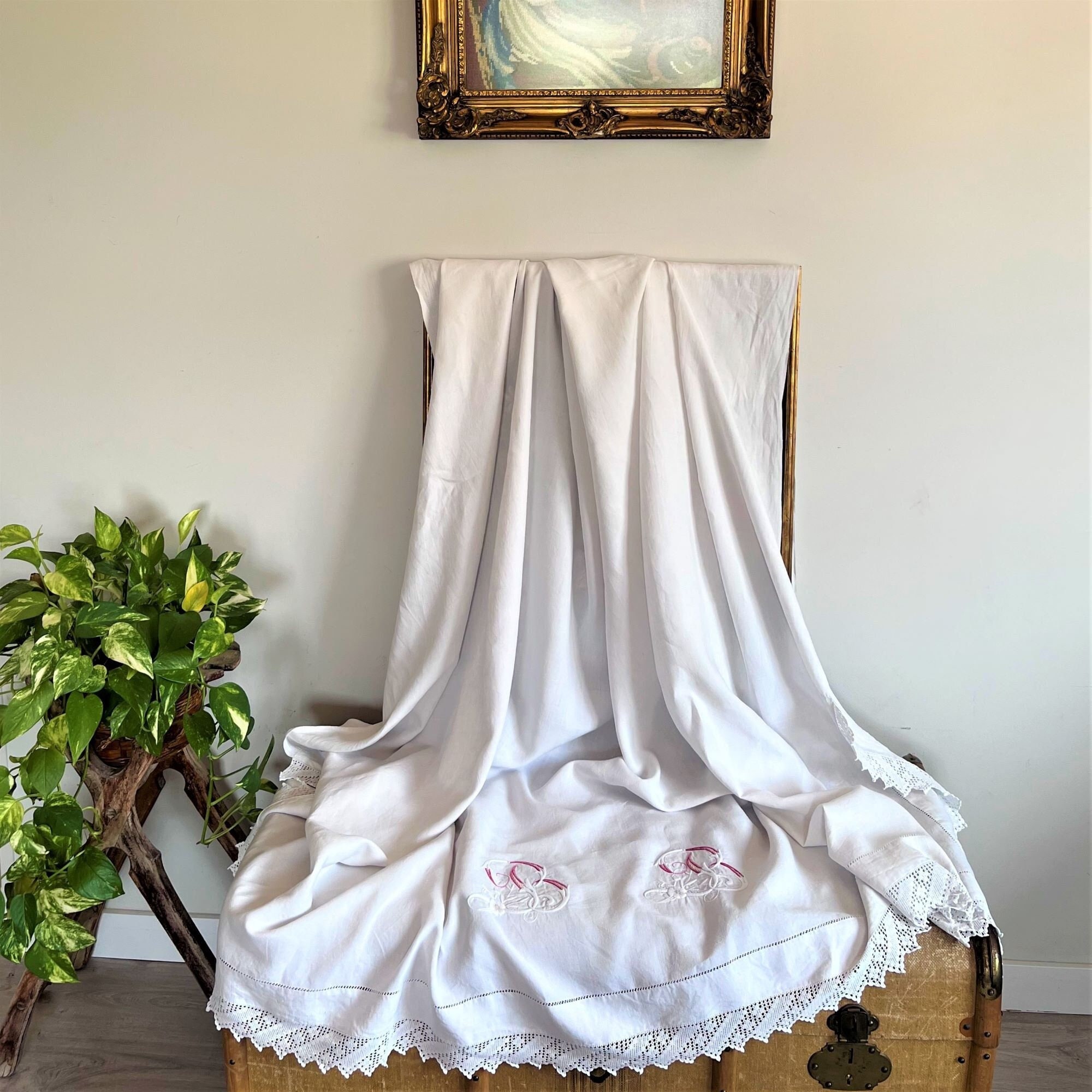 Antique White Linen Twin Sheet Hand Embroidered Flat Sheet - Etsy