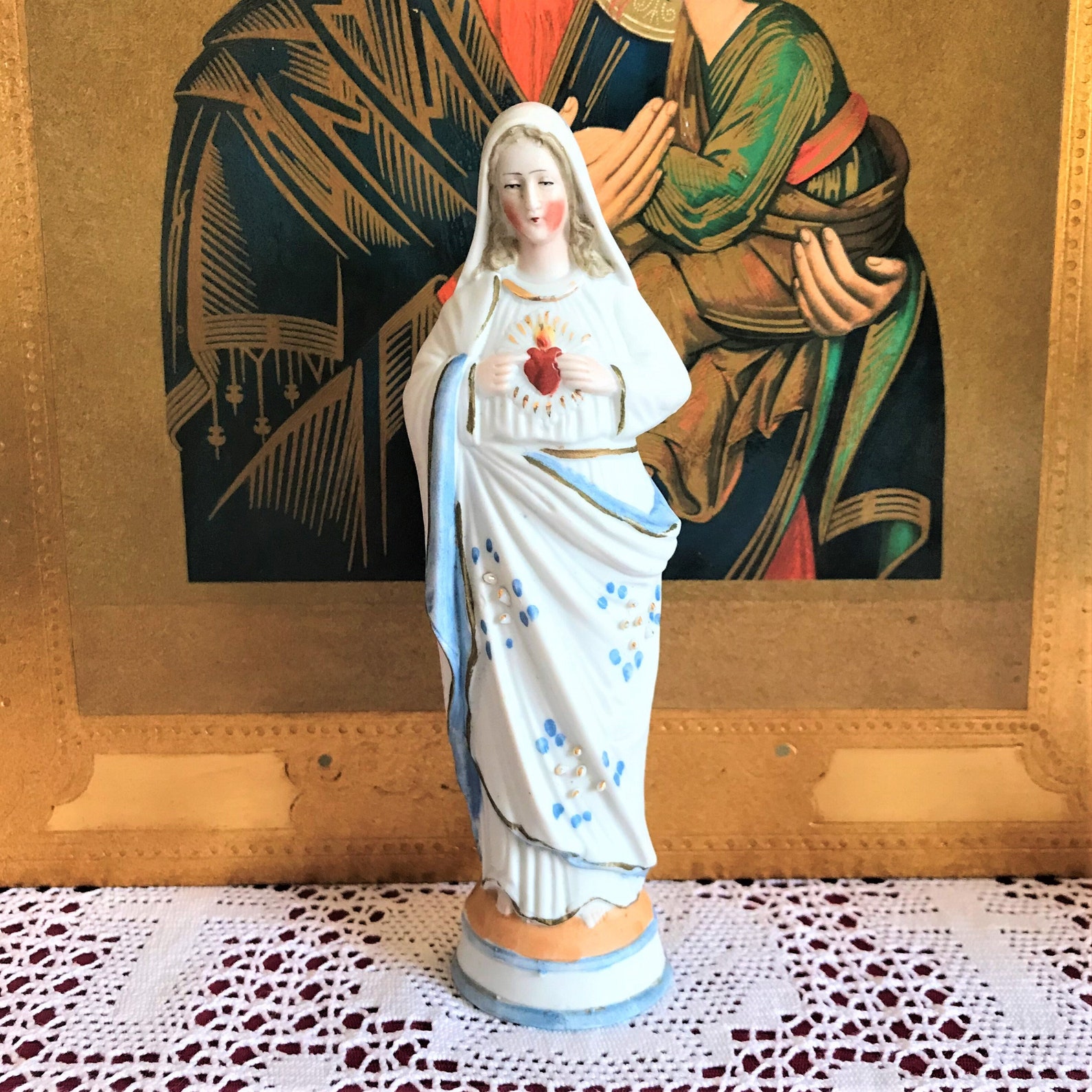 Small Antique Catholic Virgin Mary Statue, Sacred Heart of the Virgin ...