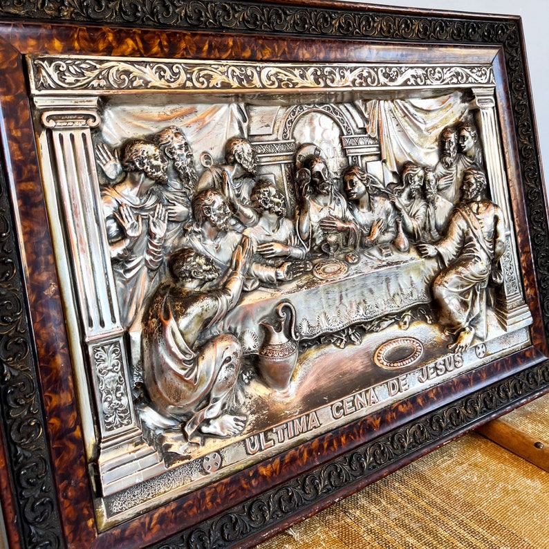 The Last Jesus Supper, Large Antique Catholic Icon, Framed Wall Plaque ...