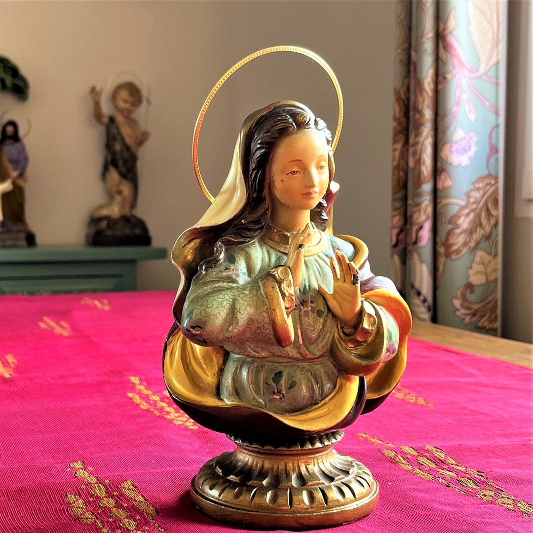 Antique Catholic Virgin Mary Baroque Statue, Virgin Mary Plaster Bust ...