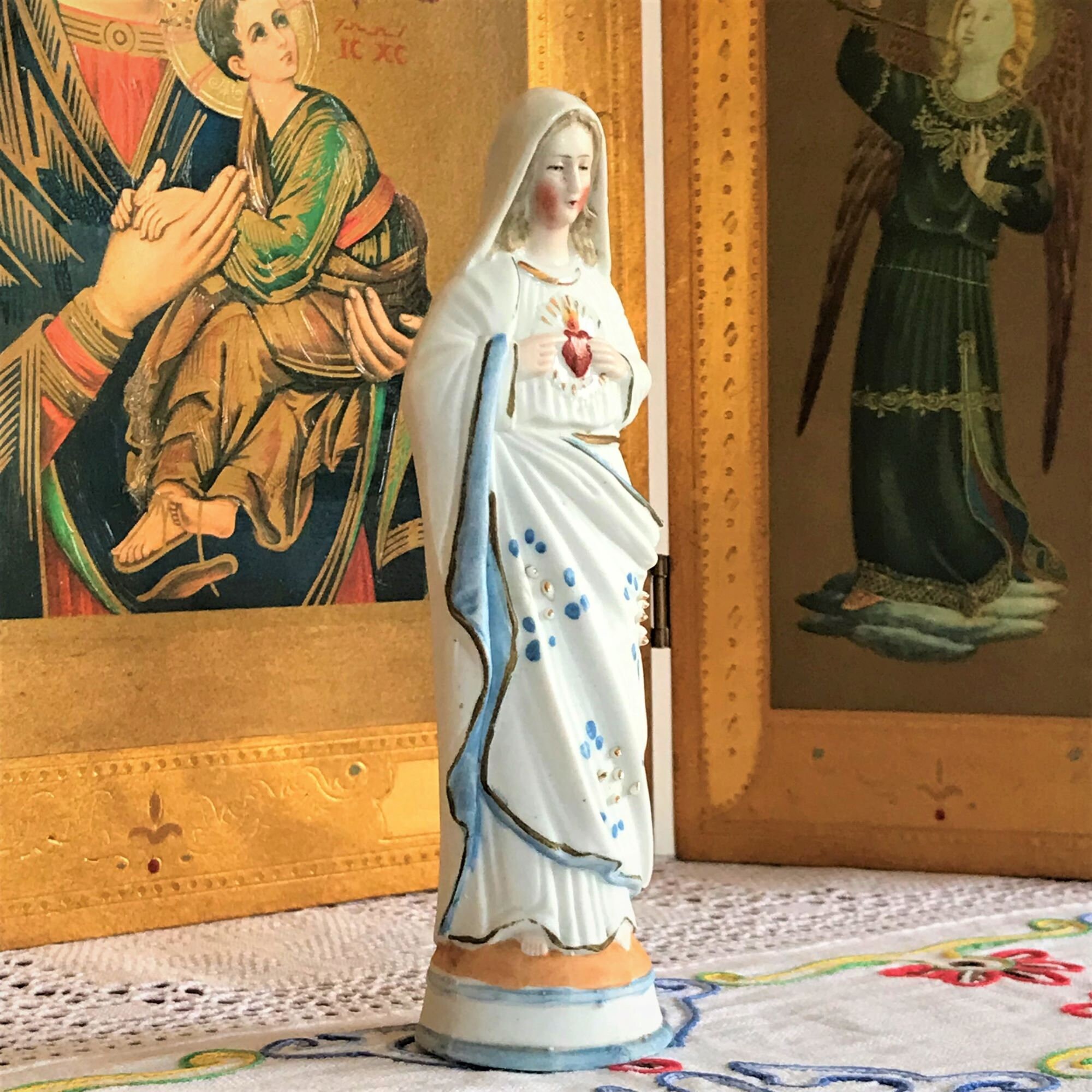 Small Antique Catholic Virgin Mary Statue, Sacred Heart of the Virgin ...