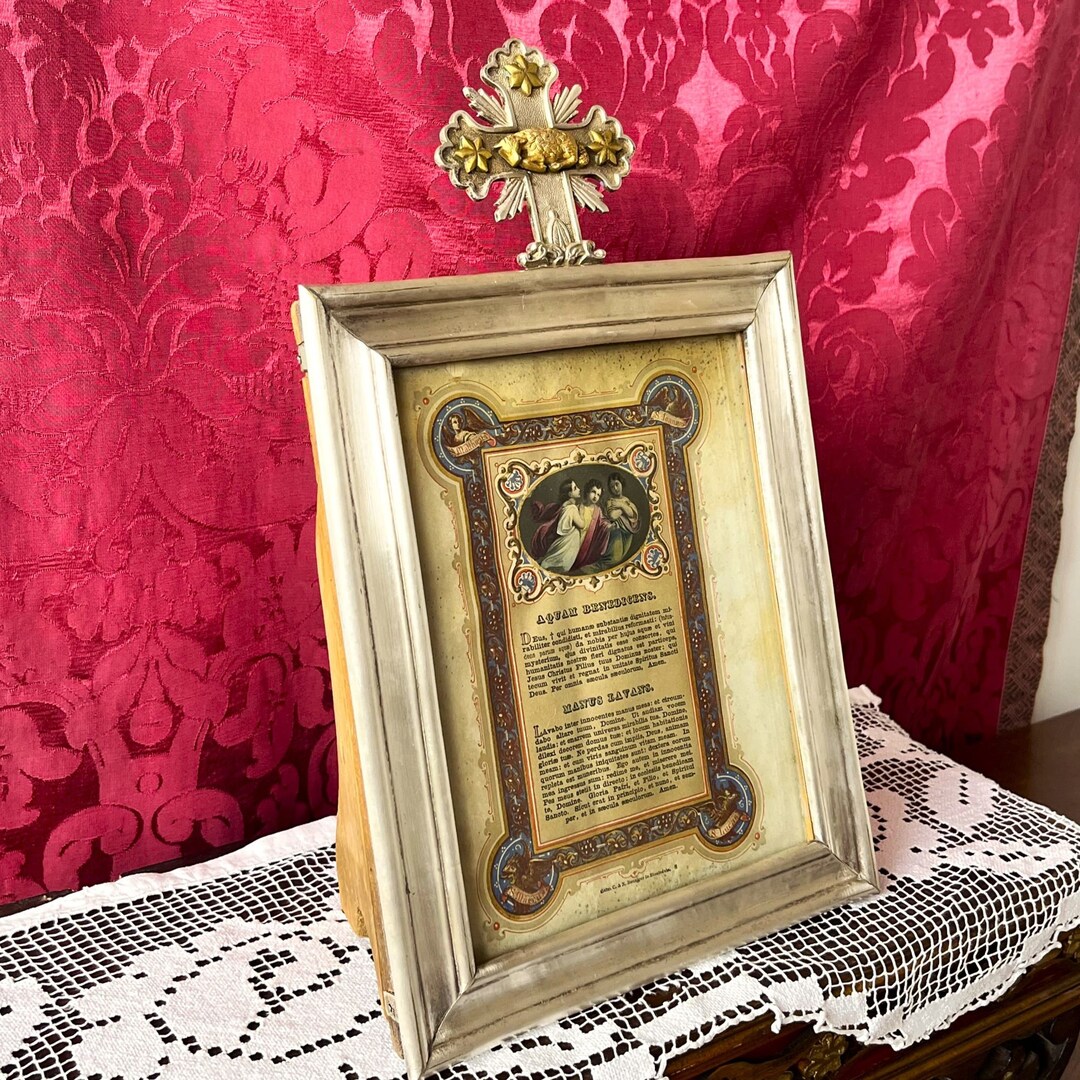 Rare Antique Silver Plated Brass Frame of Catholic Church With Prayer ...