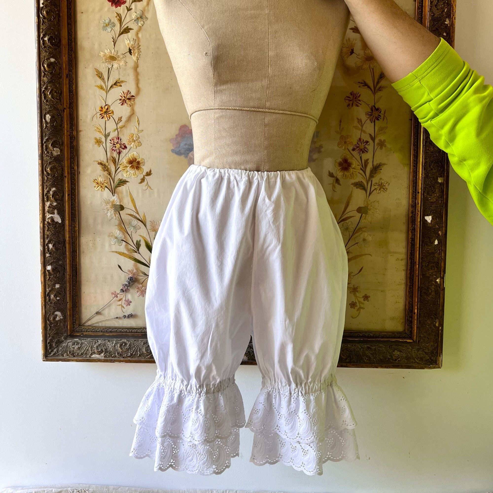 Antique White Cotton Bloomers With Eyelet Lace, Edwardian Ladies ...