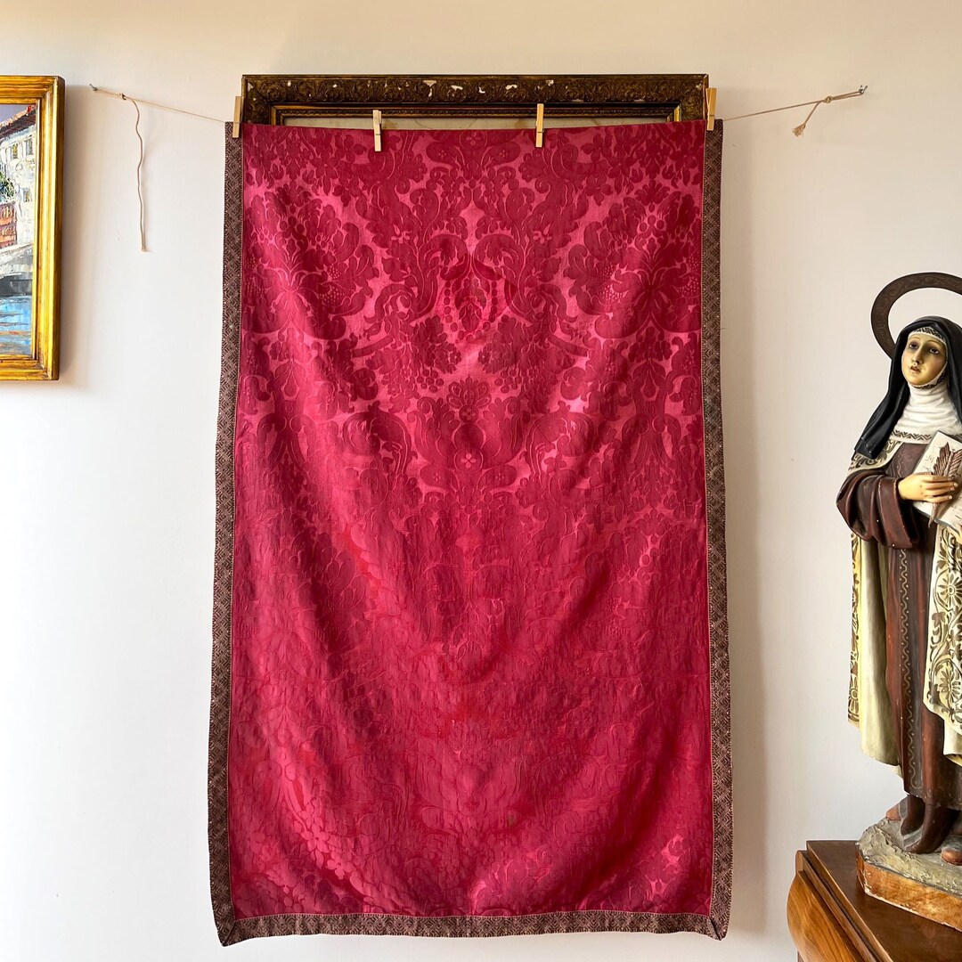 Antique Red Silk Catholic Altar Cloth, Italian Pure Silk Fabric ...