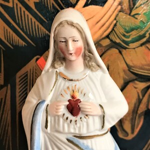 Small Antique Catholic Virgin Mary Statue, Sacred Heart of the Virgin ...