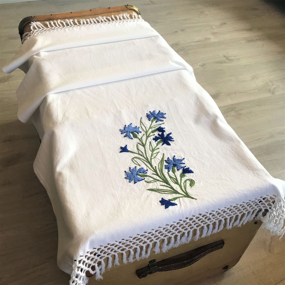 Antique Bride Trousseau Linen Towel, Large Embroidered Fringed Towel ...