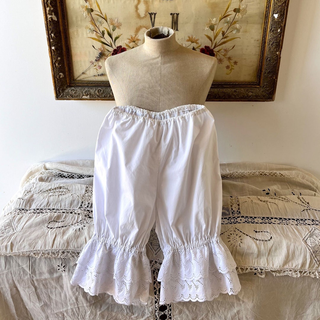 Antique White Cotton Bloomers With Eyelet Lace, Edwardian Ladies ...
