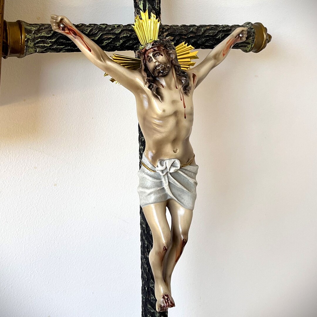 Large Wood Crucifix With Plaster Figure of Jesus Christ, Catholic Wall ...