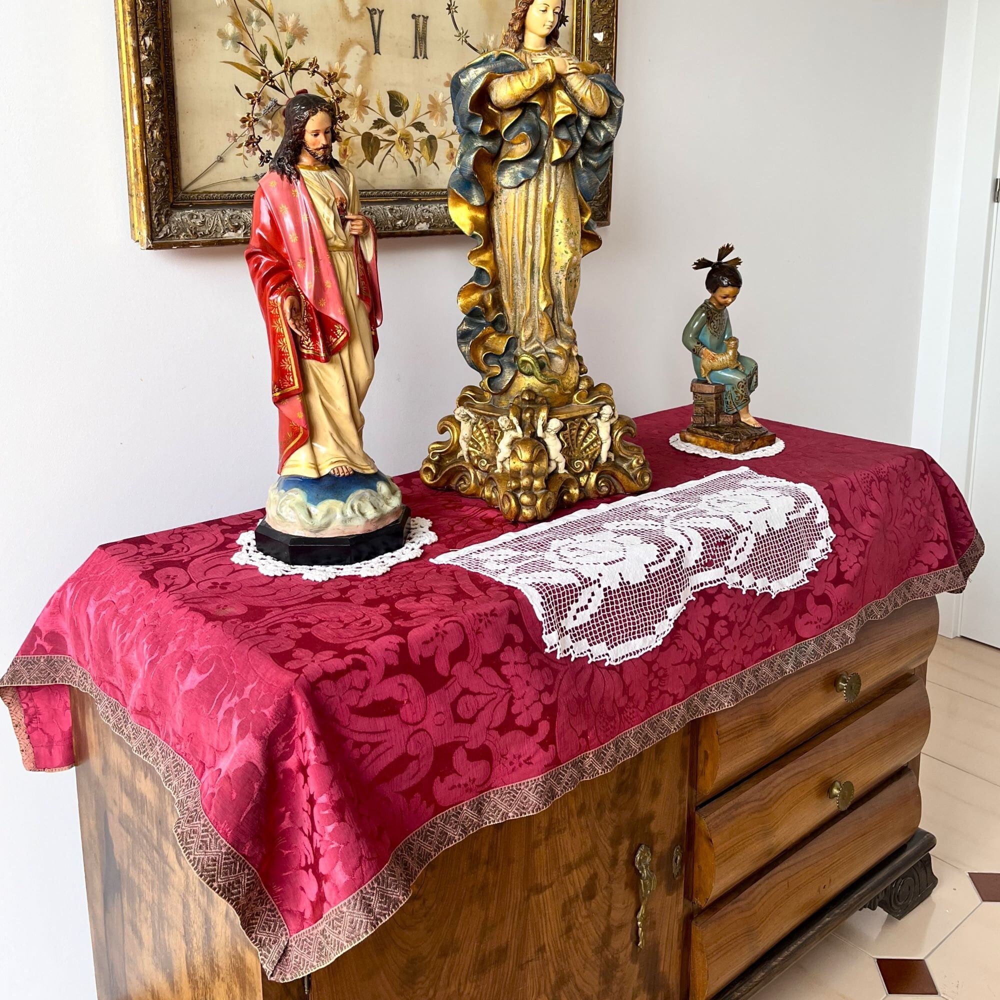 Antique Red Silk Catholic Altar Cloth, Italian Pure Silk Fabric ...