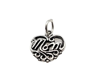 Sterling Silver Mom Heart With Crystal Charm, Mom Heart Pendant ...