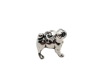 Miniature Sterling Silver Pug Charm Pugs Very Small Tiny 3D Solid .925 ...