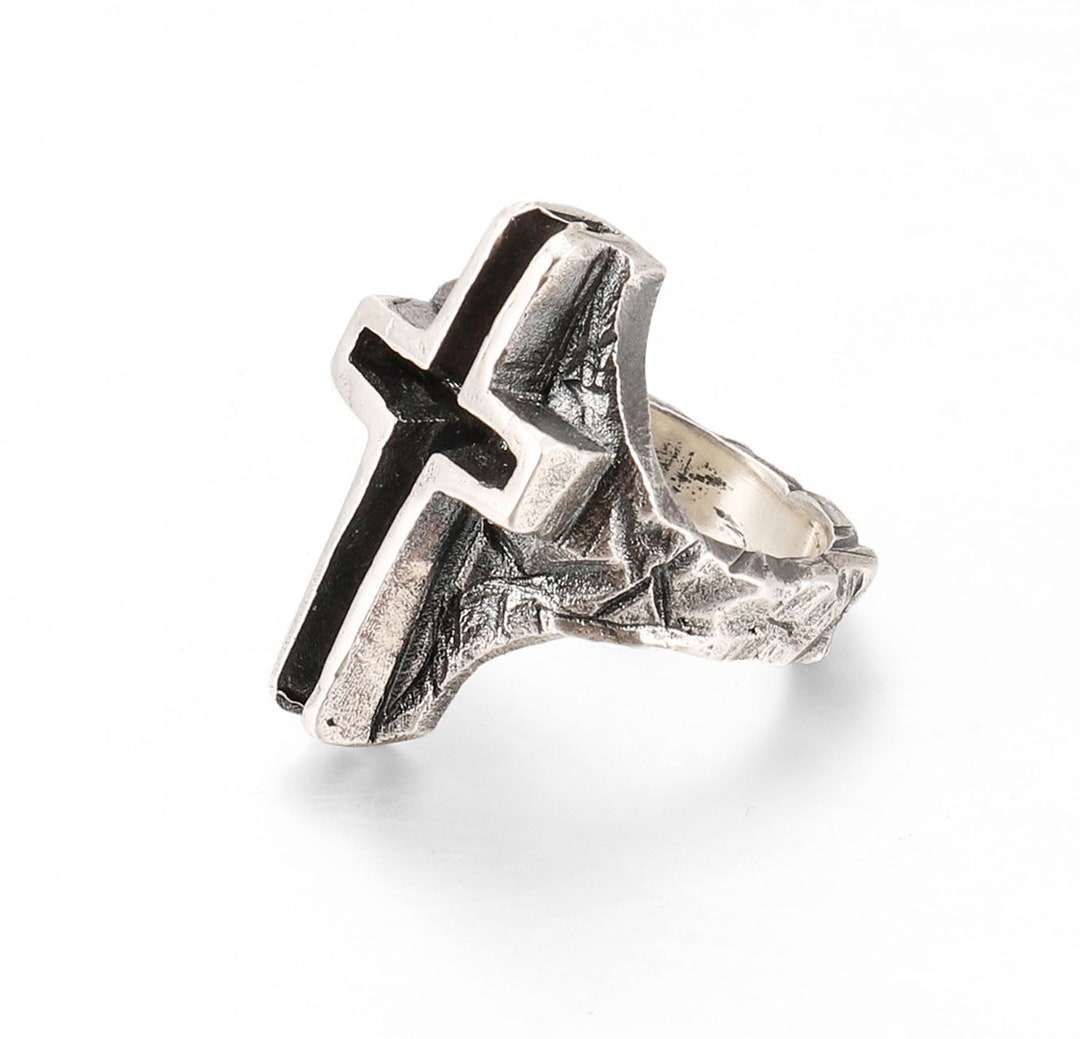 990 Pure Silver Cross Ring: Handmade Antique Fantasy Punk Jewelry - Etsy