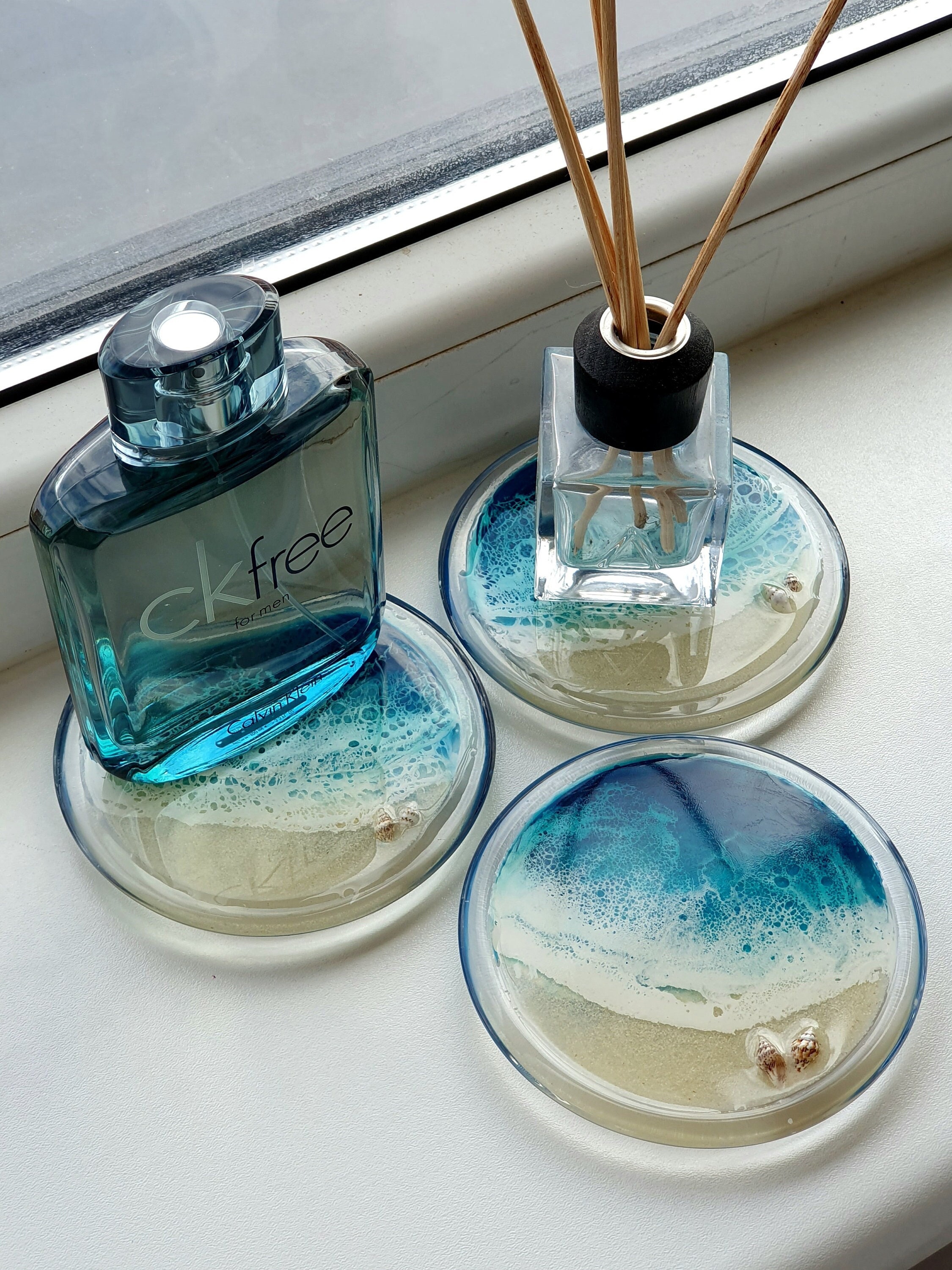 Handmade Epoxy Resin Coaster Tray: Sea Waves With Sand & Shells - Etsy