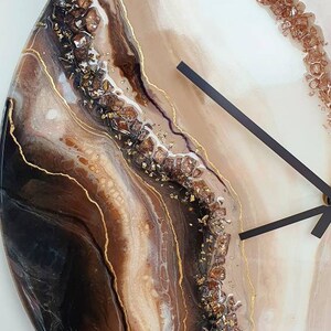 Brown Large Modern Round Geode Wall Clock From Epoxy Resin With Quiet ...