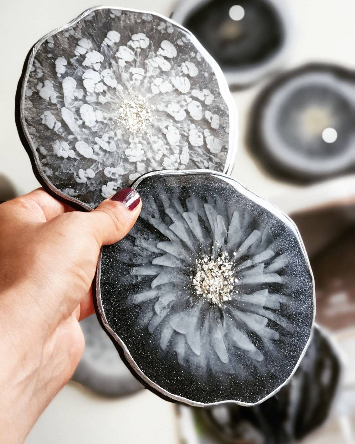 Epoxy Resin Coaster: Black & Grey Geode Decor - Etsy