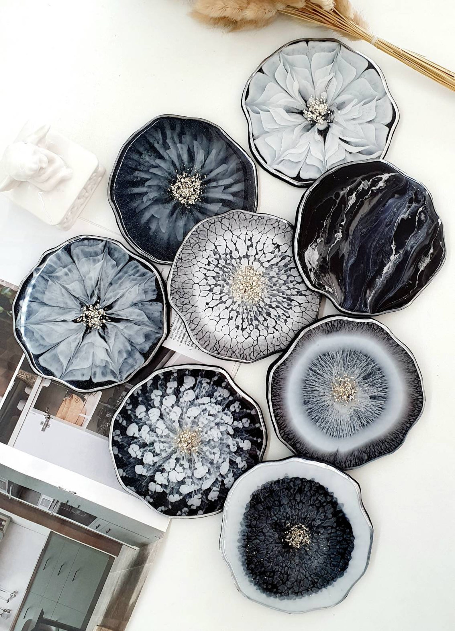 Epoxy Resin Coaster: Black & Grey Geode Decor - Etsy