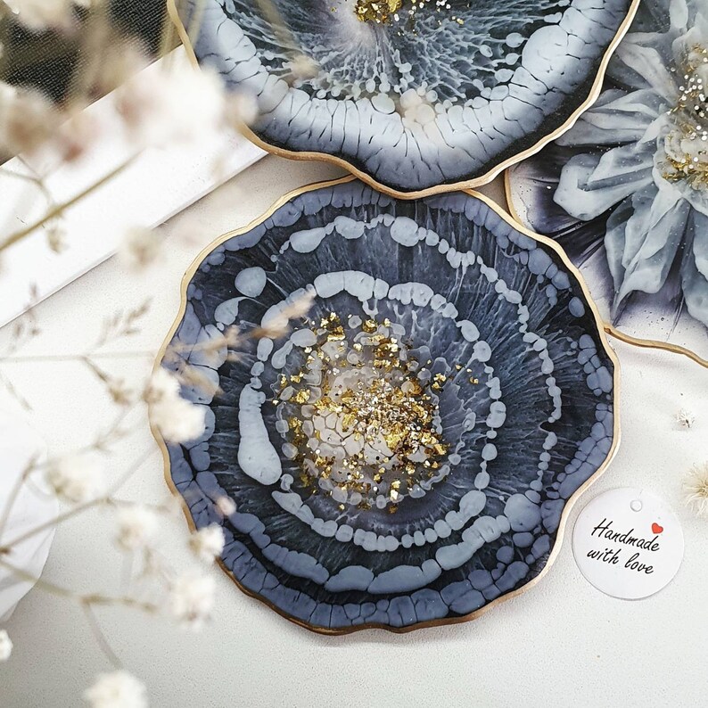 Epoxy Resin Coaster: Black & Grey Geode Decor - Etsy