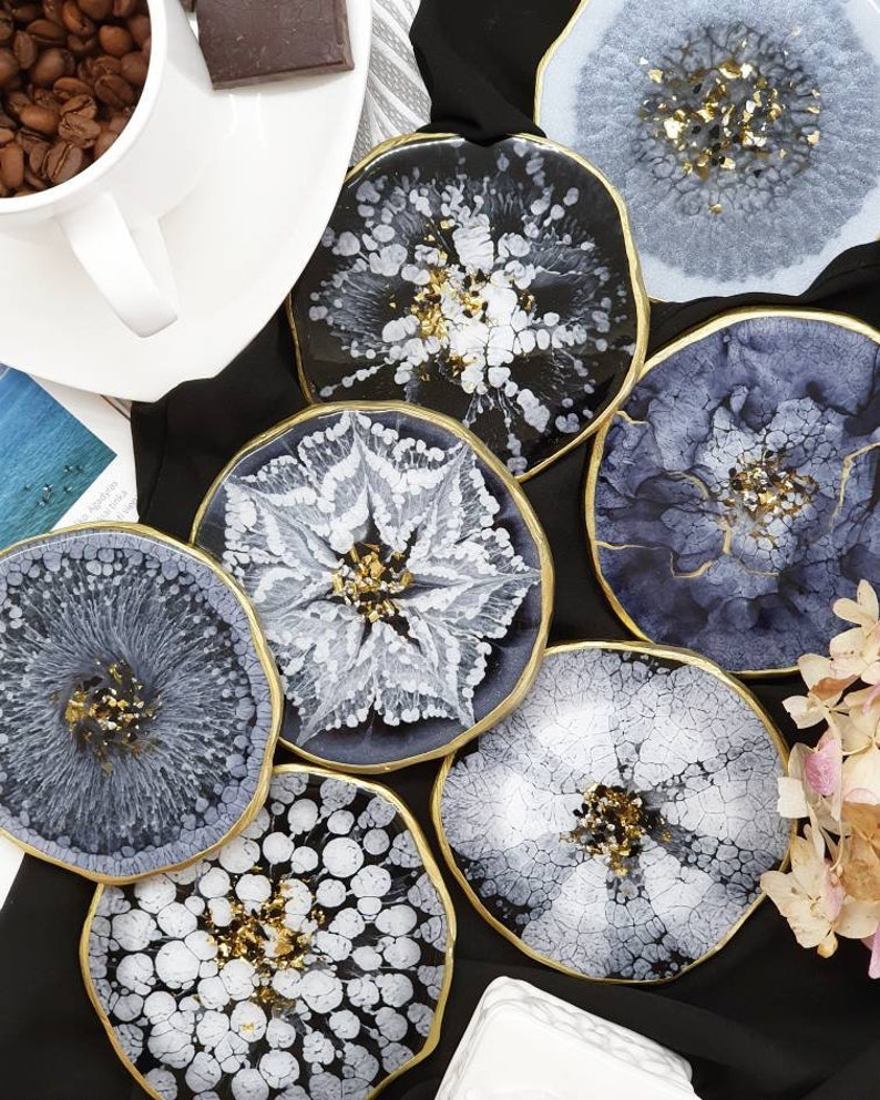 Epoxy Resin Coaster: Black & Grey Geode Decor - Etsy