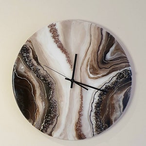 Brown Large Modern Round Geode Wall Clock From Epoxy Resin With Quiet ...