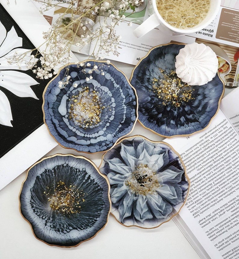 Epoxy Resin Coaster: Black & Grey Geode Decor - Etsy