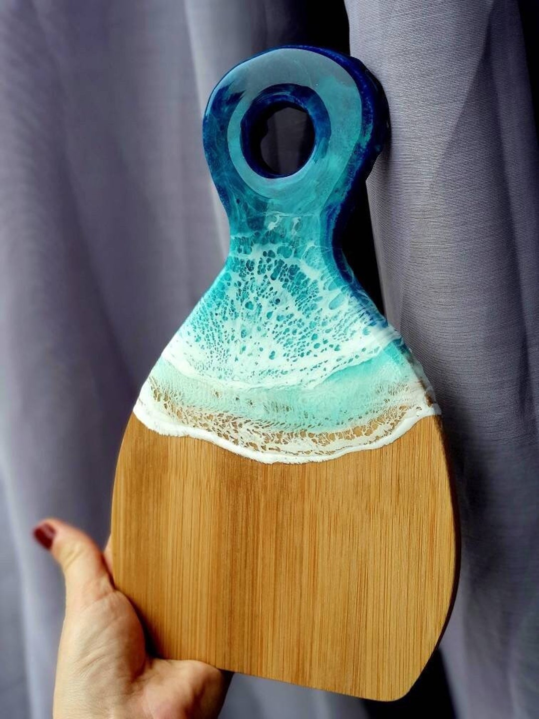 Small Cheese Board Wih Sea Waves From Epoxy Resin | Cutting Board for ...