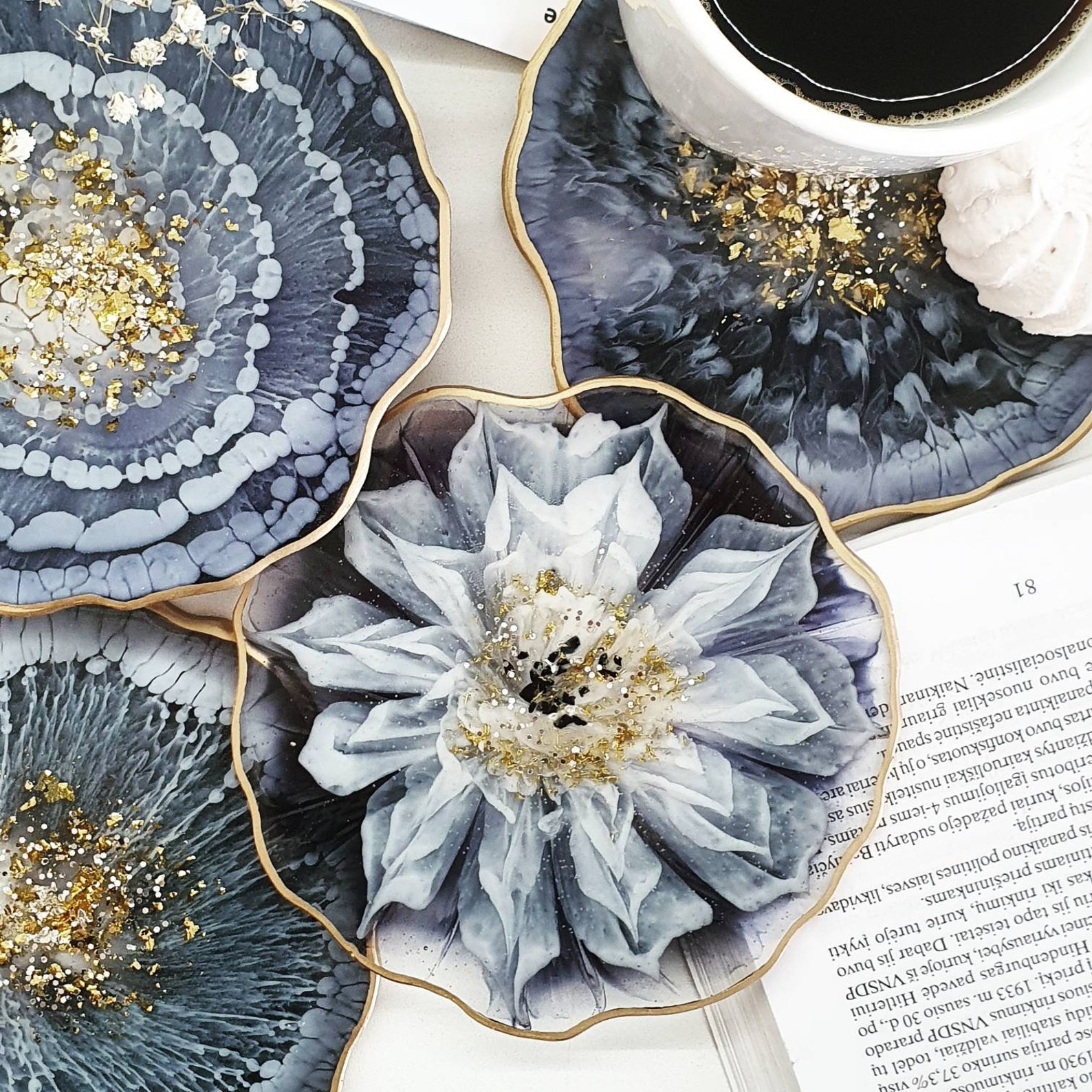 Epoxy Resin Coaster: Black & Grey Geode Decor - Etsy