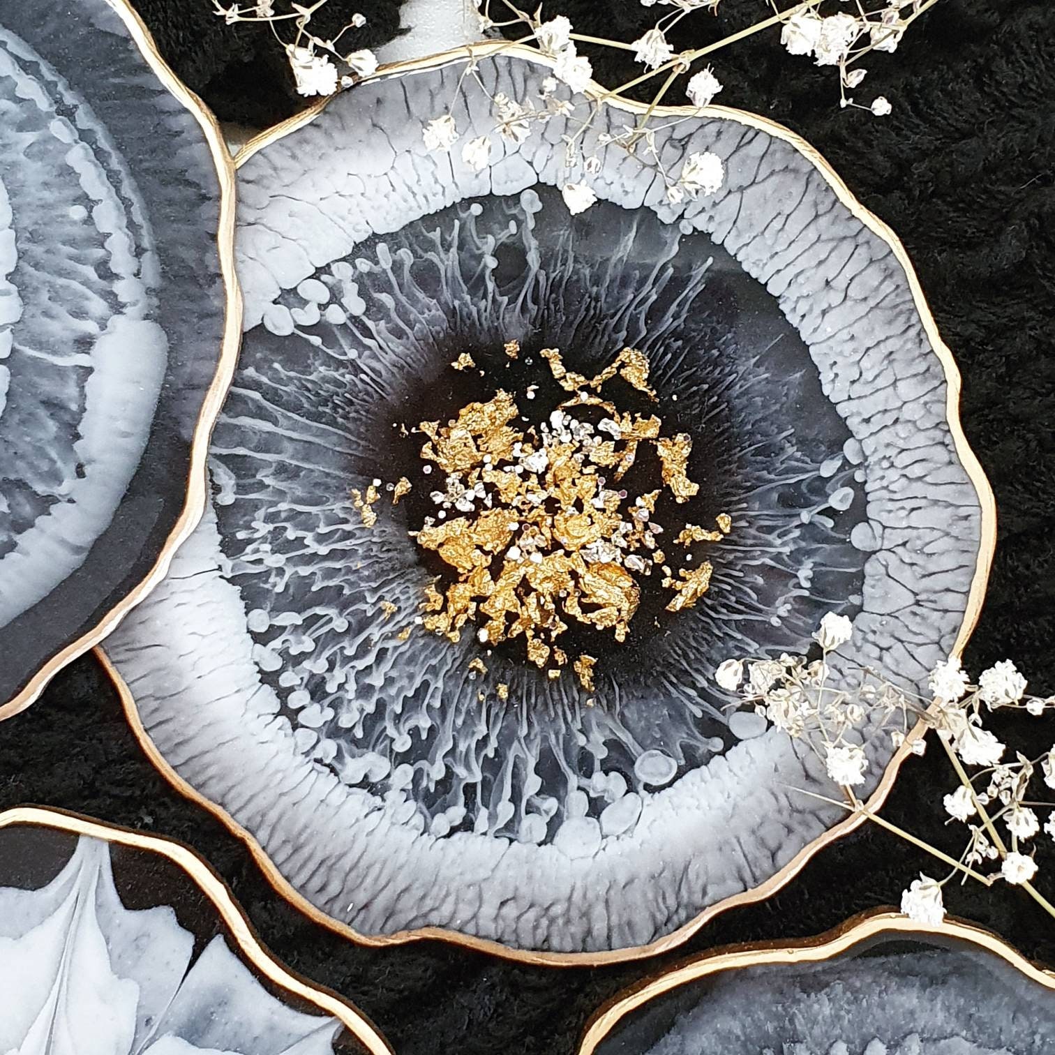 Epoxy Resin Coaster: Black & Grey Geode Decor - Etsy