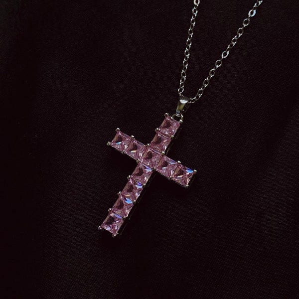 Pink Cross Necklace - Etsy