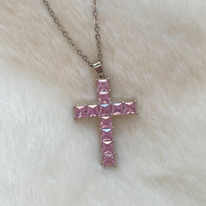 Pink Cross Necklace - Etsy
