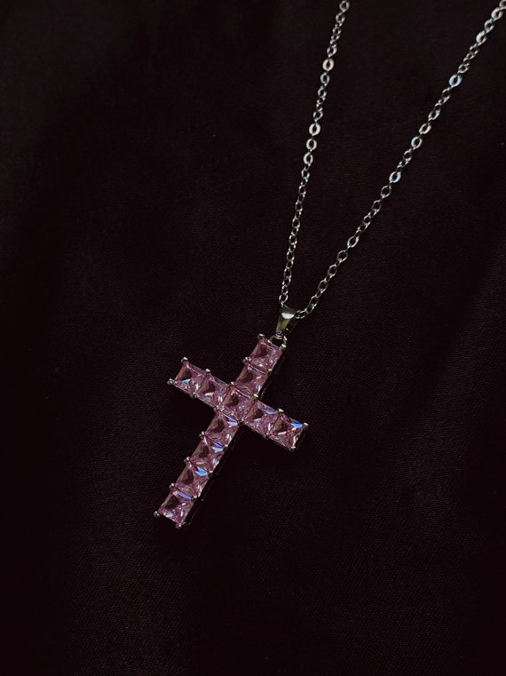 Pink Cross Necklace - Etsy