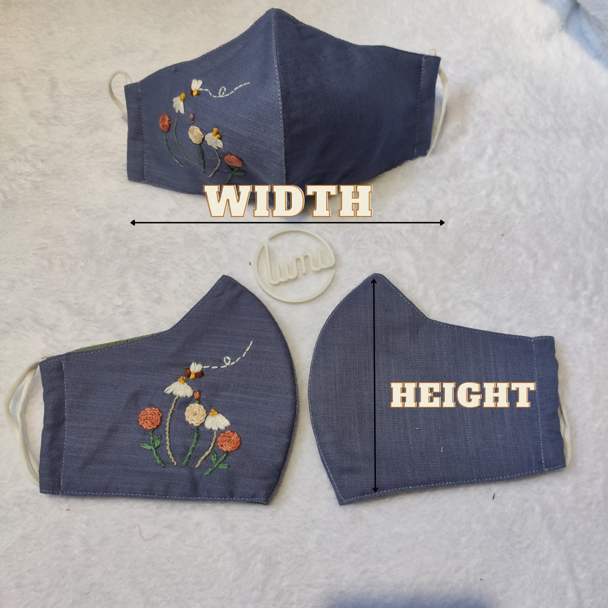 Limited Edition/ Hand Embroidered Linen Mask, Embroidery Floral Face ...